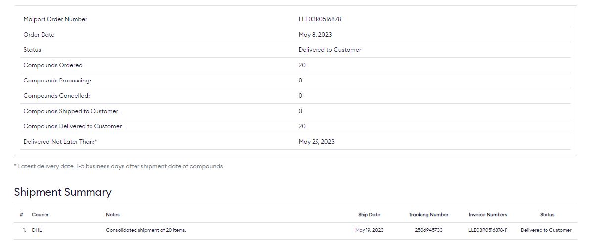 MolPort Real-time Order Tracking and Documentation
